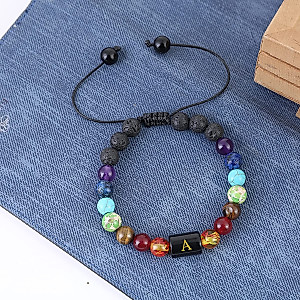 malyunin Initial Bracelet Stress Relief Gifts For Women Girls Yoga Chakra Bracelet For Women Healing Crystal Bracelet Essential Oil Bracelet For Women(A)