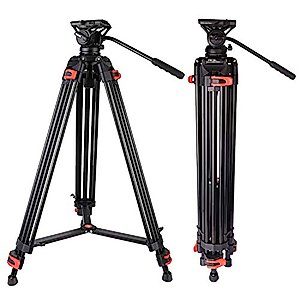 Heavy Duty Tripod, Camera Video Tripod with Fluid Head Aluminum Twin Tube 74.4 inch, Max Loading 17.6 LBS, for Canon Nikon Sony DSLR Camcorder Camera
