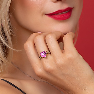 Gem Stone King 925 Sterling Silver and 10K Yellow Gold 10MM Heart Shape Gemstone Birthstone and Diamond Engagement Ring For Women | Available In Size 5, 6, 7, 8, 9