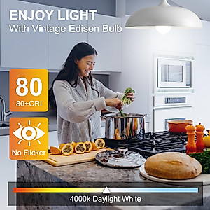 PUIPUM Edison Bulbs 60 Watt Led, Led Edison Bulb, Vintage e26 Edison Bulb, ST58 led Light Bulb,Daylight White 4000k,80CRI,700 Lumen, Edison Bulbs for Home, 6 Pack, Clear,Non-Dimmable