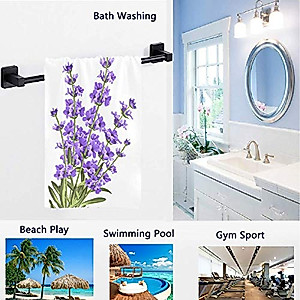 Naanle Beautiful Lavender Flower Print Elegant Soft Guest Hand Towels for Bathroom, Hotel, Gym and Spa (16 x 30 Inches,Violet White)