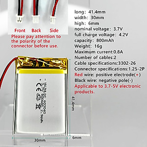 HXJNLDC DC 3.7V 800mAh 603040 Rechargeable Lithium Polymer Replacement Battery for DIY 3.7-5V Electronic Product