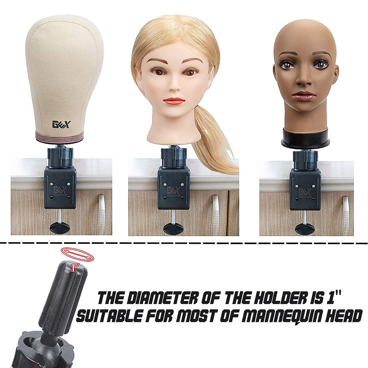 GEXWORLDWIDE Iron Wig C Clamp Stand Holder for Canvas Block Head Mannequin Manikin Training Practice Head Wig Display Styling