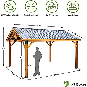 U-MAX Wooden Gazebo 14.5x11ft for Outdoor BBQ Grill and Relaxation, Sturdy Brown Permanent Pavilion for Patios, Gardens, and Lawns