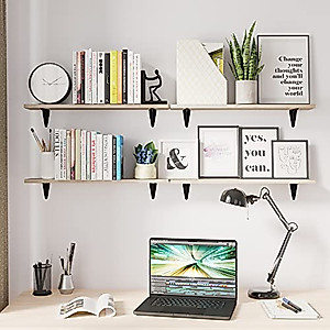 Wallniture Arras Floating Shelves for Living Room Wall Decor, Bookshelf Units Office & Kitchen Organization Wall Shelves Set of 4, Natural Wood Shelf 24"x4.5"