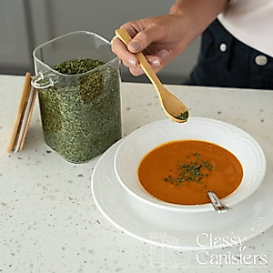 Set of 3 Square Glass Food Storage Containers With Bamboo Lids & Spoons – Decorative Airtight 40 Ounce Borosilicate Glass Food Storage Jars for Coffee, Tea, Sugar, Flour, Candy, Bath Salts & More