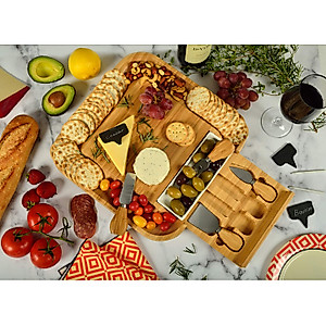 Custom Personalized Engraved Bamboo Cutting Board for Cheese & Charcuterie with Ceramic Dish, Knife Set & Cheese Markers -by Picnic at Ascot USA