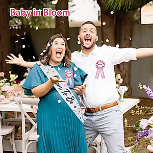 Wildflower Mom to Be Sash Baby Shower Decorations, Baby in Bloom Floral Mommy to Be Sash Dad Corsage Pin Set for Pregnant Mommy Dress Gift