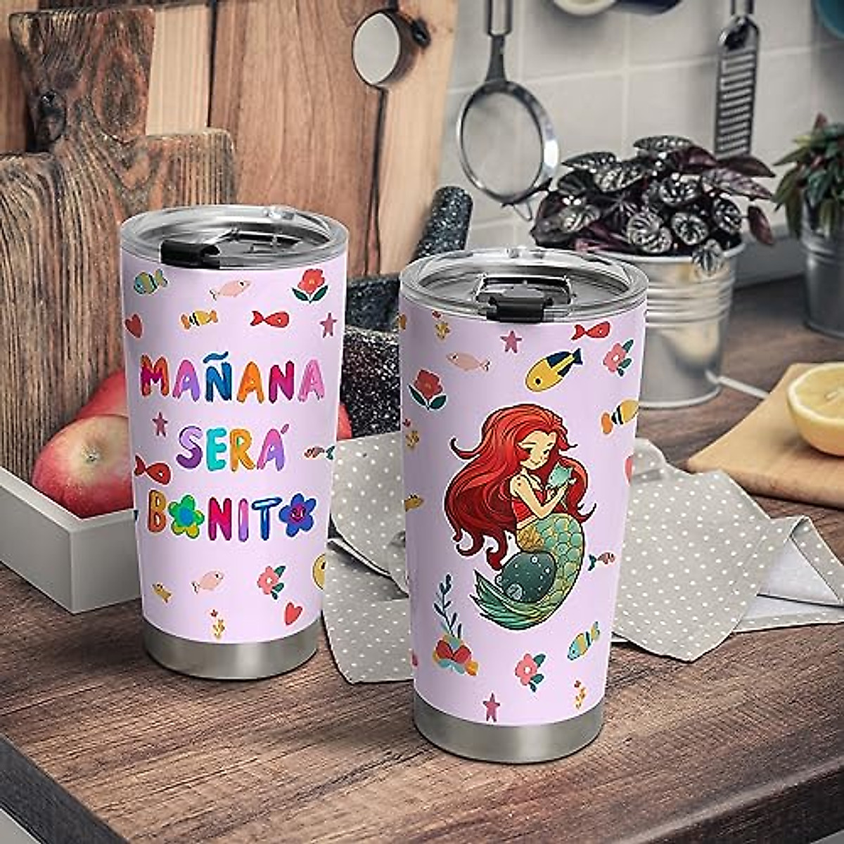 ORCAE 20oz Mañana Será Bonito, Cute, Beautiful Mañana Será Bonito Tumbler Cup, Insulated Travel Mug with Lid, Coffee Thermos for Women, Gifts for Women, Mom, Daughter, Sister, Friends - E