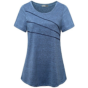 MISS FORTUNE Womens Yoga Tops Short Sleeve Loose Fit Funny Cool Shirt Activewear Tunics Exercise Wear Plus Size Workout Clothes for Women 2X Blue