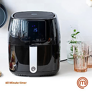MasterChef Air Fryer 4.75 Qt Compact Airfryer with Digital Display, 7 Simple Cooking Presets & Fully Adjustable Temperature, Easy Clean Detatchable Basket, 1400W, 4.5 Liter, For 2-4 People, Black