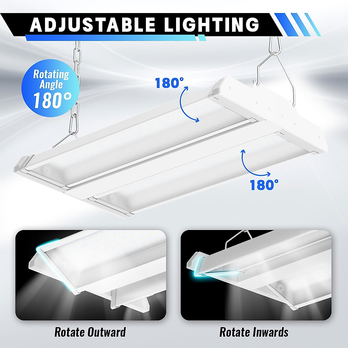 LED Linear High Bay Light 2-Pack, 150W 20250LM 0-10V Dimmable 5000K Daylight, Adjustable Tilt Hanging LED High Bay Shop Lighting Fixtures for Garage Warehouse Workshop, ETL