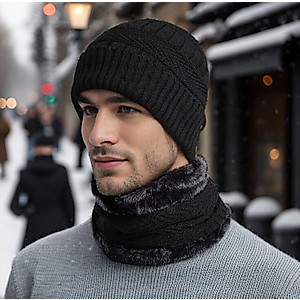 6 Pieces Winter Beanie Hat Scarf Gloves Set for Men Women,Knit Skull Cap Winter Hat Touchscreen Gloves Neck Warmer Set