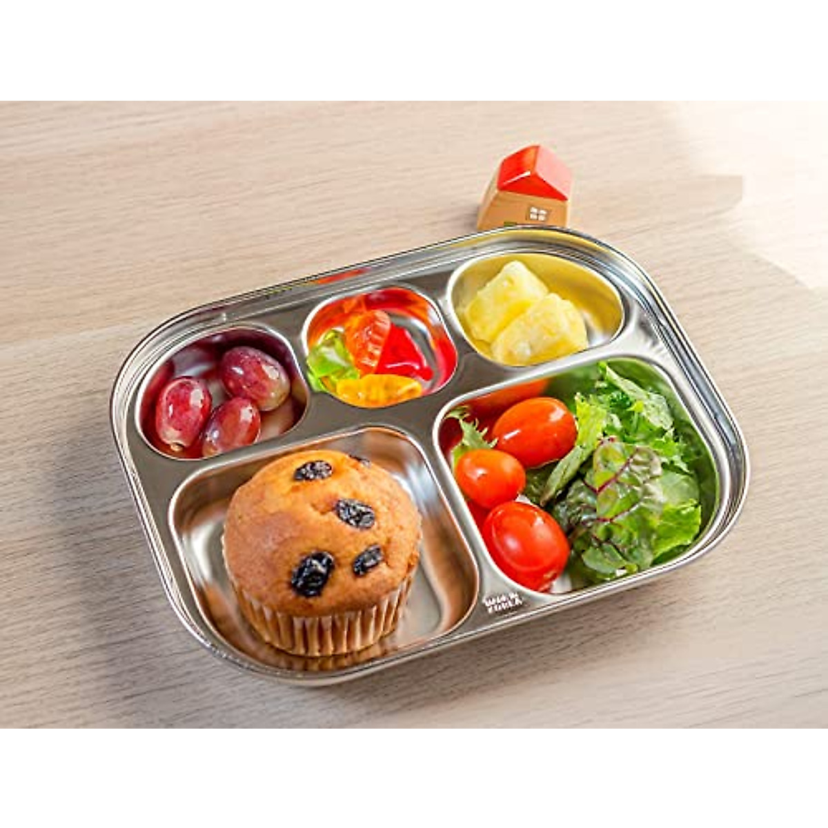 Stainless Steel Divided Plates Tray, 5 Section, Kids Toddlers Babies Small Size, Compact Serving Platter, Dinner Snack, Camping Dishes (2 Pack)
