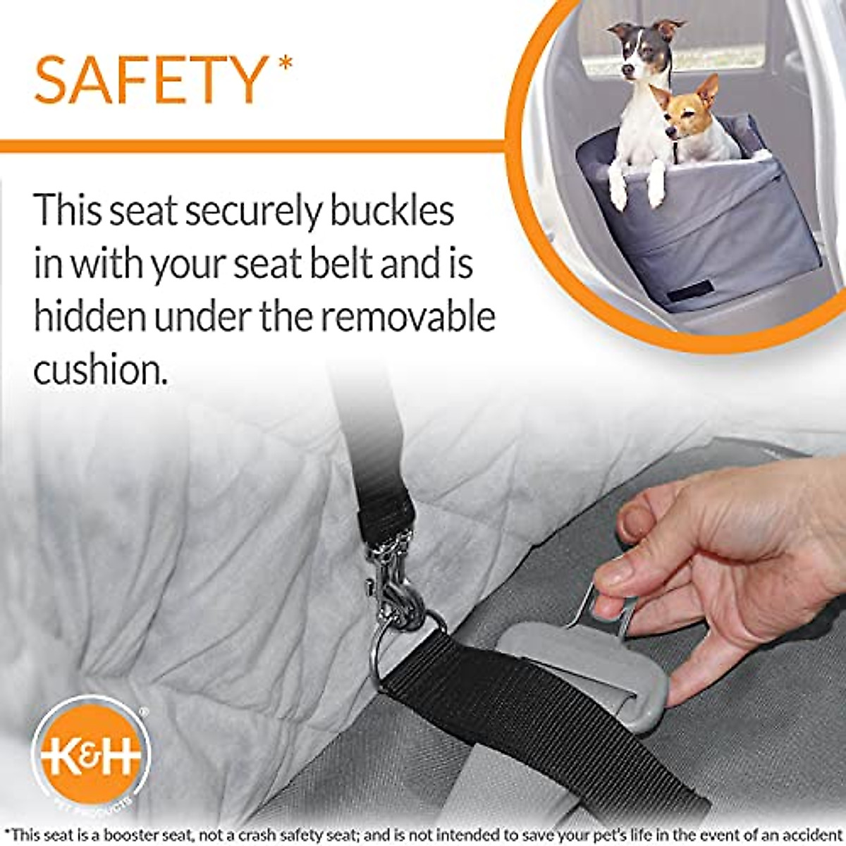 K&H Pet Product Bucket Booster Dog Car Seat with Dog Seat Belt for Car, Washable Small Dog Car Seat, Sturdy Dog Booster Seats for Small Dogs, Medium Dogs, 2 Safety Leashes, Small Gray/Gray