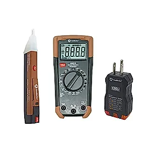 Southwire 10037K Electrical Test Kit with Full-Function Multimeter Non-Contact Voltage Detector and Outlet Tester Includes Test Leads and Batteries,Brown