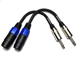 CESS-005 Speakon Female Connector To 1/4" Male TS Speaker Cable - Speak-on Jack To 1/4 TS Plug - 2 Pack
