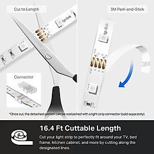 Kasa Smart LED Light Strip, 16.4ft WiFi, Works with Alexa, Google Home, SmartThings, High Brightness with 16 Million Colors, RGB, Grouping, Adjustable Length, Up to 25,000 Hours (KL400L5)