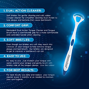 GuruNanda Mentadent Tongue Cleaner Dual Action Cleaner with Brush and Scraper - Fights Bad Breath & Odor Eliminator, Multi-Color