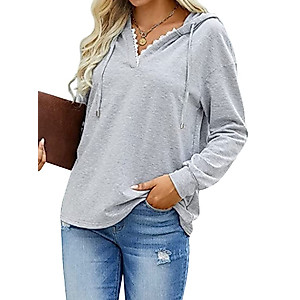 Ezcosplay Women Casual V Neck Hoodies Oversized Sweatshirt Long Sleeve Pullover Tops Gray