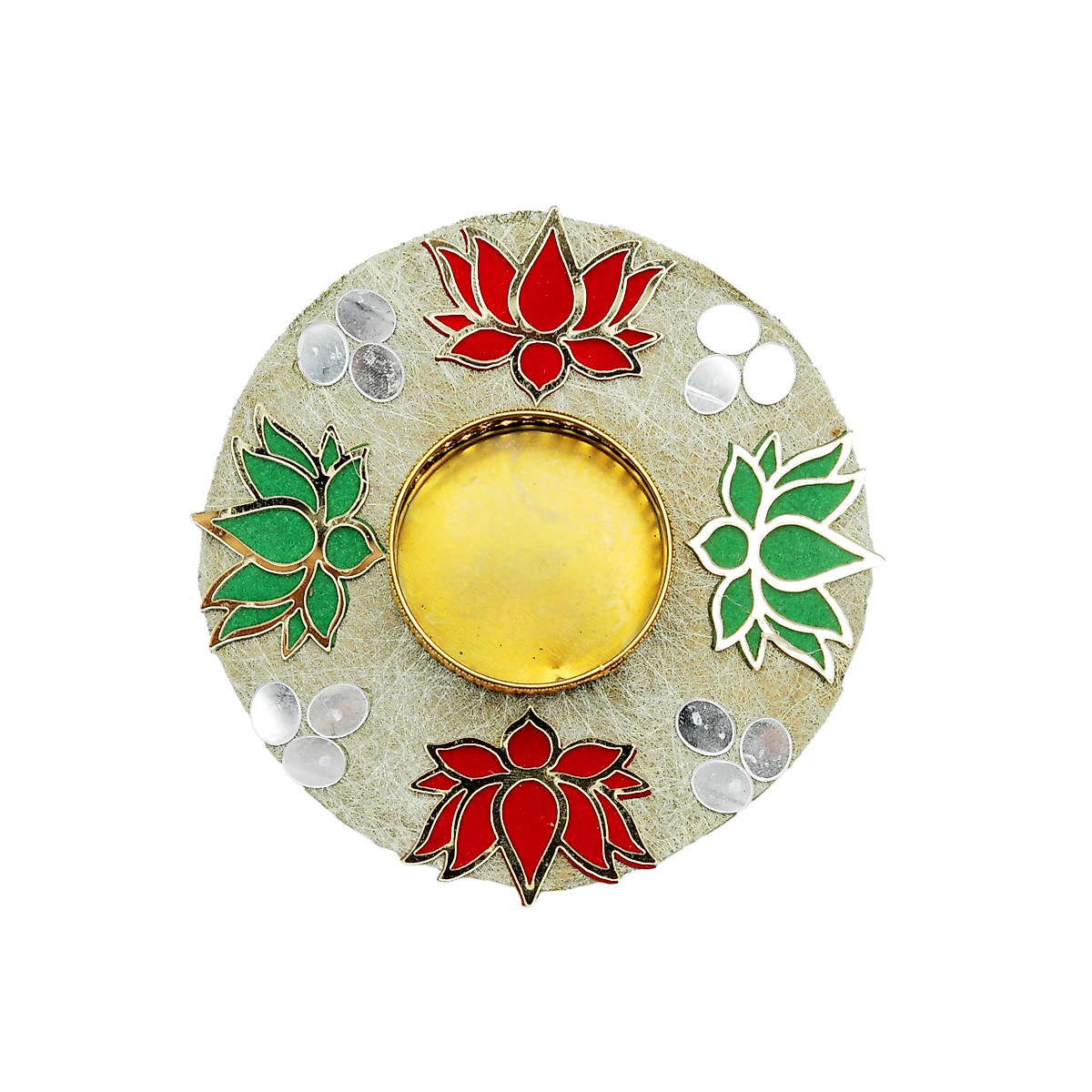 Set of 2 MDF Wooden Lotus Base T Light Holder Candle Stand Tealight Holders for Indian Traditional Festival Decoration Lighting Accessory Wedding Home Decor(Without Wax)(Red,Green)(Size:-4")