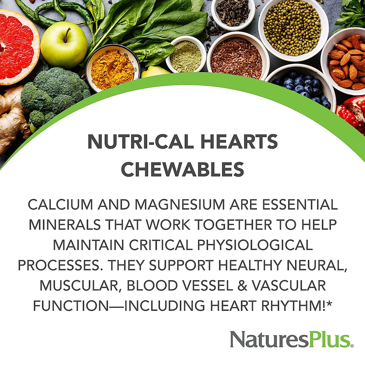 Nature's Plus Nutri-Cal Hearts Chewable Calcium Magnesium and Vitamin D - 120 Chewable Tablets