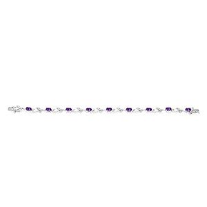 Gem Stone King 4.18 Cttw Purple Amethyst and White Diamond Greek Vine Tennis Bracelet For Women In 925 Sterling Silver | Gemstone Birthstone | Oval 6X4MM | 7 Inch