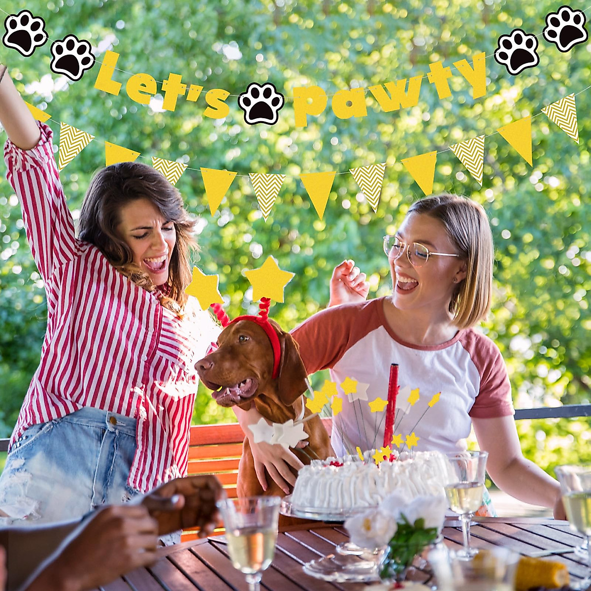Pre-Strung Dog Birthday Party Supplies, Let’s Pawty Banner Sign, Puppy Dog Paw Birthday Decorations Backdrop, Golden Happy Birthday Decor Pennants Banner Kit for Pet Dog Boy Girl, Vicycaty