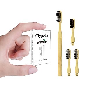 Clypolly Soft Bristle Travel Folding Toothbrush Kit,Small Size Portable Camping Travel Accessories Reusable Handle + Replaceable Brush Head