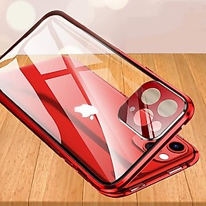 HENGHUI Lockable Anti Peeping Case for iPhone 13 Pro Max Magnetic Glass Case Built-in Camera Lens Protector Privacy Screen Glass Protector Bumper Case Anti peep Cover with Lock (13ProMax, Gold)