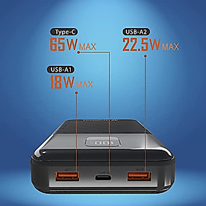 TECHSMARTER 20000mah 65W PPS USB-C PD Power Bank with Samsung Super Fast Charging. Laptop Portable Charger Compatible with iPhone, Galaxy, iPad, MacBook, Chromebook, Steam Deck, Dell, HP