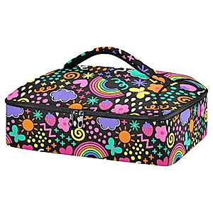 Kcldeci Insulated Thermal Food Carrier Insulated Casserole Carrier for Hot or Cold Food,Rainbow Flower Insulated Tote Bag for Potluck Cookouts Parties Picnic,Lasagna Lugger