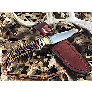 Uncle Henry PH1N Pro Hunter 8.1in 7Cr17MoV High Carbon S.S. Full Tang Fixed Blade Knife with 3.6in Blade and Staglon Handle for Outdoor, Hunting and Camping