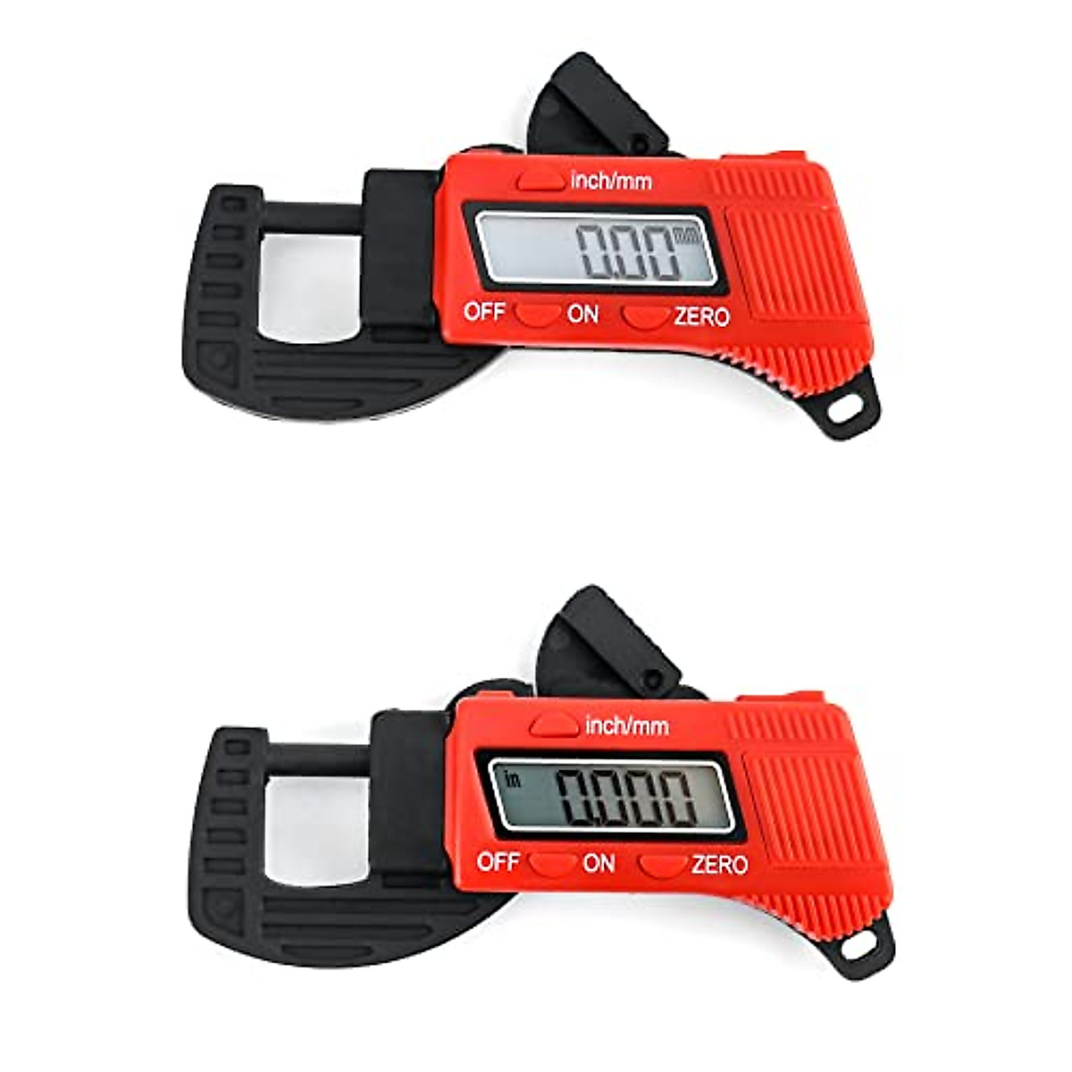 QWORK Thickness Gauge Measuring Tool, 0-12 mm (0.5") Digital Thickness Caliper Micrometer, Red