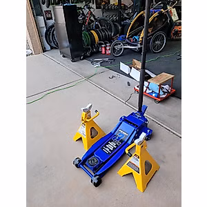 3 ton Long Reach Low Profile Steel Heavy Duty Floor Jack with Rapid Pump - Blue