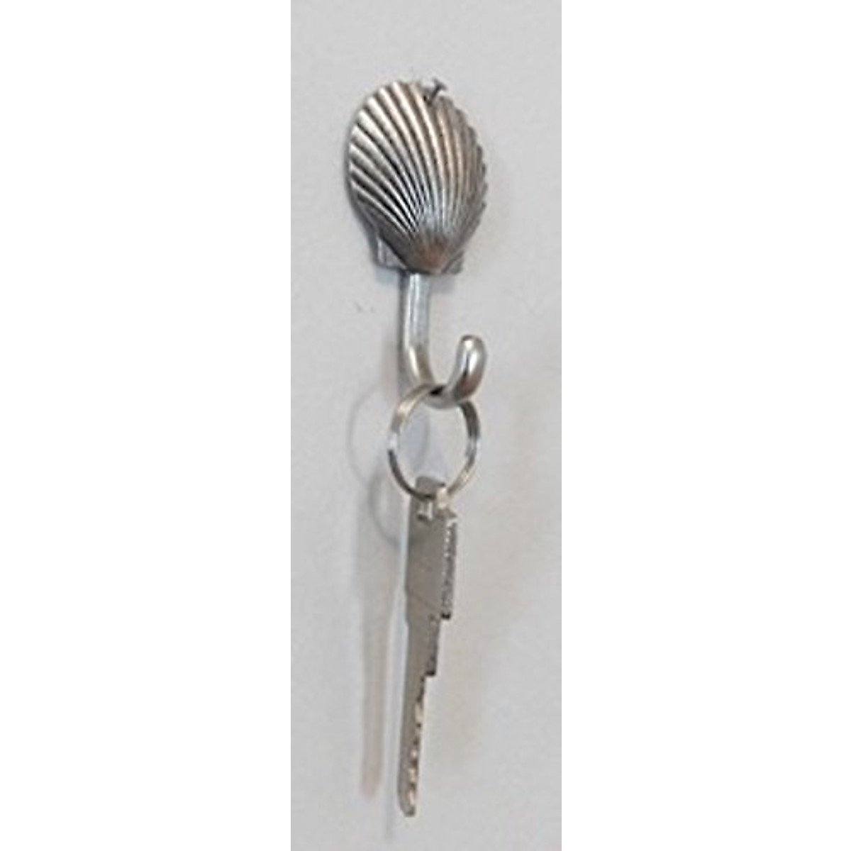 Small Scallop Shell Decorative Wall Hook, Silver Metal Beach Decor
