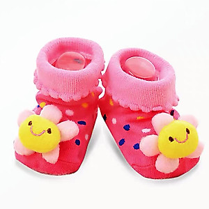 FedMois 6 pairs Baby 3D Cartoon Anti-Skid Booties Socks Slippers Shoes, girls, 0-9 Months