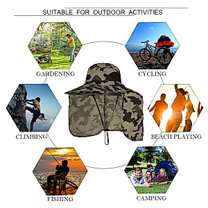 Sun Blocker Hats Outdoor Sun Protection Fishing Cap with Neck Flap Large Brim Outdoor Hat (Khaki camo)