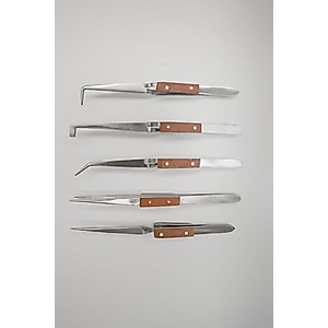 Fiber Grip Tweezers Jewelry Hobby Craft Soldering Fiber Grip Cross Locking Set Bent and Straight Tip 5 PCS By JTS