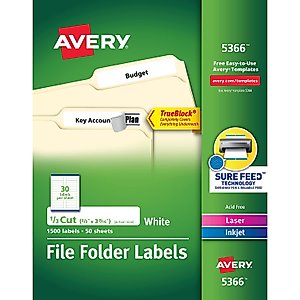 AVERY AVE5366 - Permanent Self-Adhesive Laser/Inkjet File Folder Labels