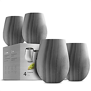 Stainless Steel Unbreakable Wineglasses - 18-Ounce Set of 4 Wineglasses. Premium-Grade 18/8 Stainless Steel Red & White Stemless Wineglasses set, Portable Wine Tumbler, for Outdoor Events, Picnics