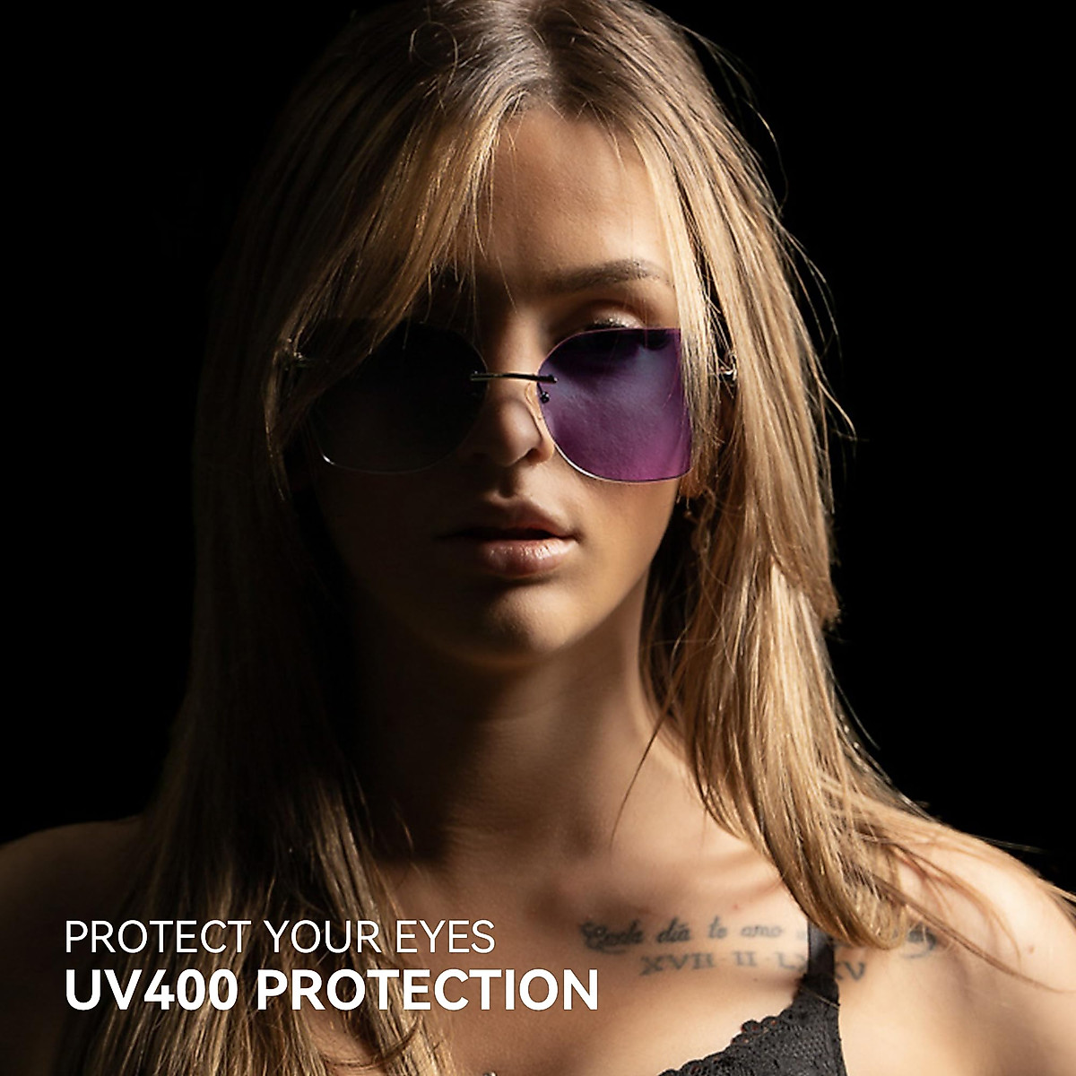 ZENOTTIC Oversized Rimless Sunglasses for Women Geometric Diamond Cutting Gradient Lens UV Protection Fashion Shades Trendy