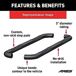 ARIES 205000 3-Inch Round Black Steel Nerf Bars, No-Drill, Select Dodge Dakota