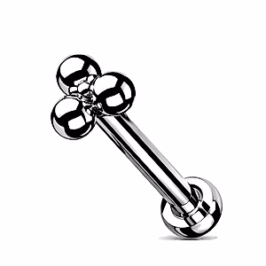 Dynamique Implant Grade Titanium Threadless Push in Labret With Triangular Trinity Ball Cluster Top (Sold Per Piece)