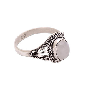 NOVICA Artisan Handmade Rainbow Moonstone Singlestone Ring from Bali .925 Sterling Silver Indonesia Gemstone 'Princess Gem'