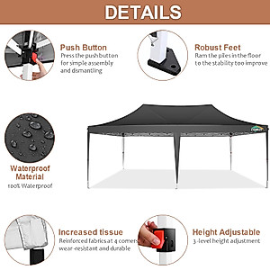COBIZI 10x20 Canopy, Pop Up Canopy 10x20, Outdoor Wedding Party Tent, Commercial Tent, Waterproof Canopy Tent with 6 Sidewalls, All Season Outdoor Gazebos for Parties with Carry Bag, Event, Black