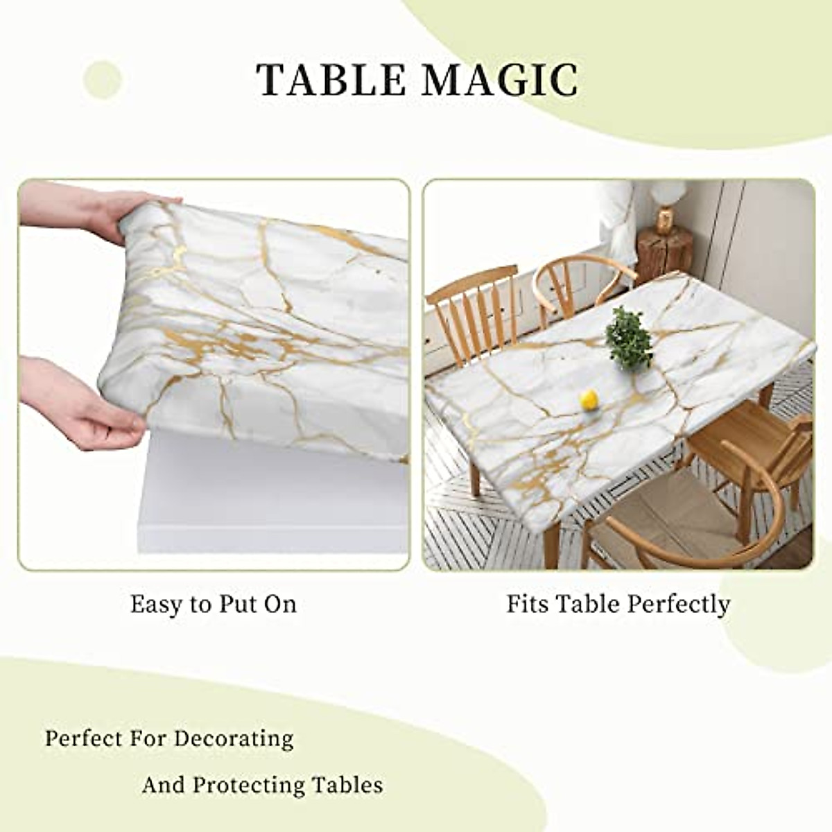 mutakin Marble White Rectangle Tablecloth Reusable Elastic Edge Table Cover Waterproof for Patio Dining Decoration 60" L X 30" W