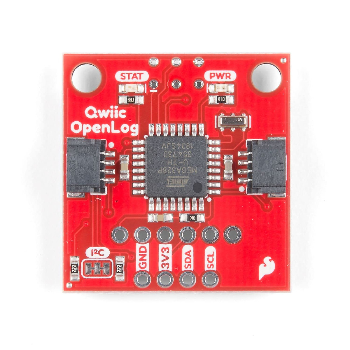 SparkFun Qwiic OpenLog Open-source datalogging Board Works over I2C Supports microSD FAT16/32 cards up to 32GB Configurable baud rates up to 115200bps Preprogrammed ATmega328 with Optiboot bootloader