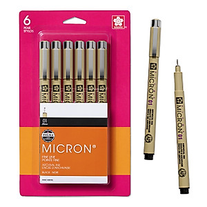 Sakura Pigma 50035 Micron Blister Card Ink Pen Set, Black, 01 6CT
