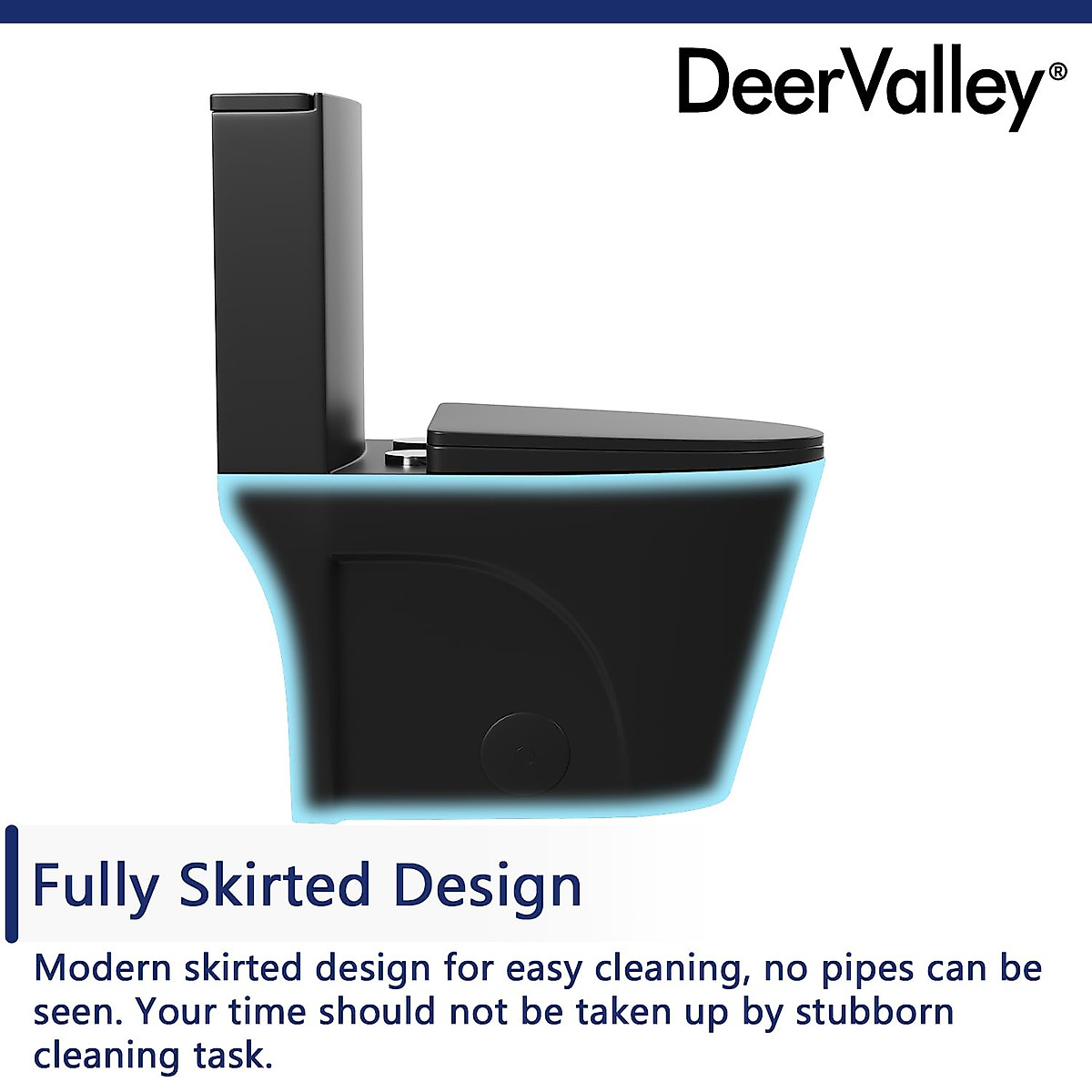 DeerValley Elongated One Piece Toilet, 17.32'' Comfortable Seat Height ADA Toilet with Soft Close Seat, Dual Flush Toilet with High Efficiency 1.1/1.6 GPF, Matte Black Skirted Toilet 12'' Rough-In